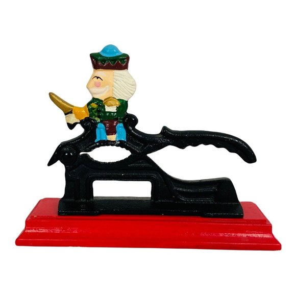 Other | Vintage Cast Iron Nut Cracker Wood Base Hand Painted Metal ...